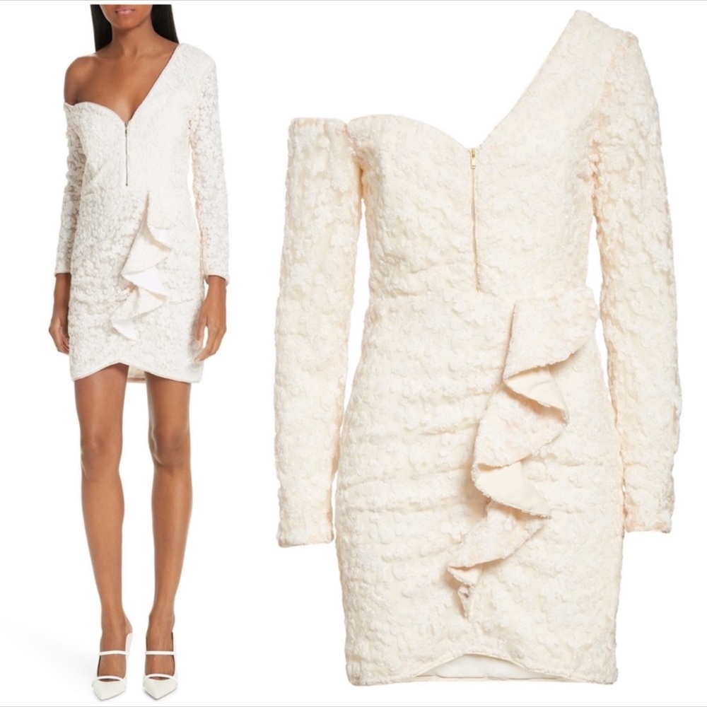 Self-Portrait Ivory Sequin Ruffle Mini Dress Sz Us 4 … - Gem